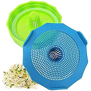 Masontops Bean Screen Microgreens Growing Kit Plastic Sprouting Lids Wide Mouth Mason Jar Sprout Kit – For Growing Broccoli Sprouts, Alfalfa, Seed & Bean Sprouts – 2 Pack Wide Mouth Sprouting Jar Lids