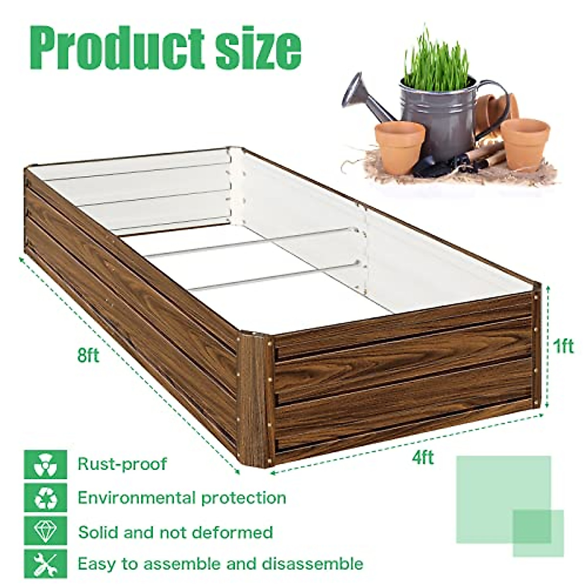 SnugNiture Galvanized Raised Garden Bed 8x4x1FT Outdoor Large Metal Planter Box Steel Kit for Vegetables, Flowers, Herbs, and Succulents