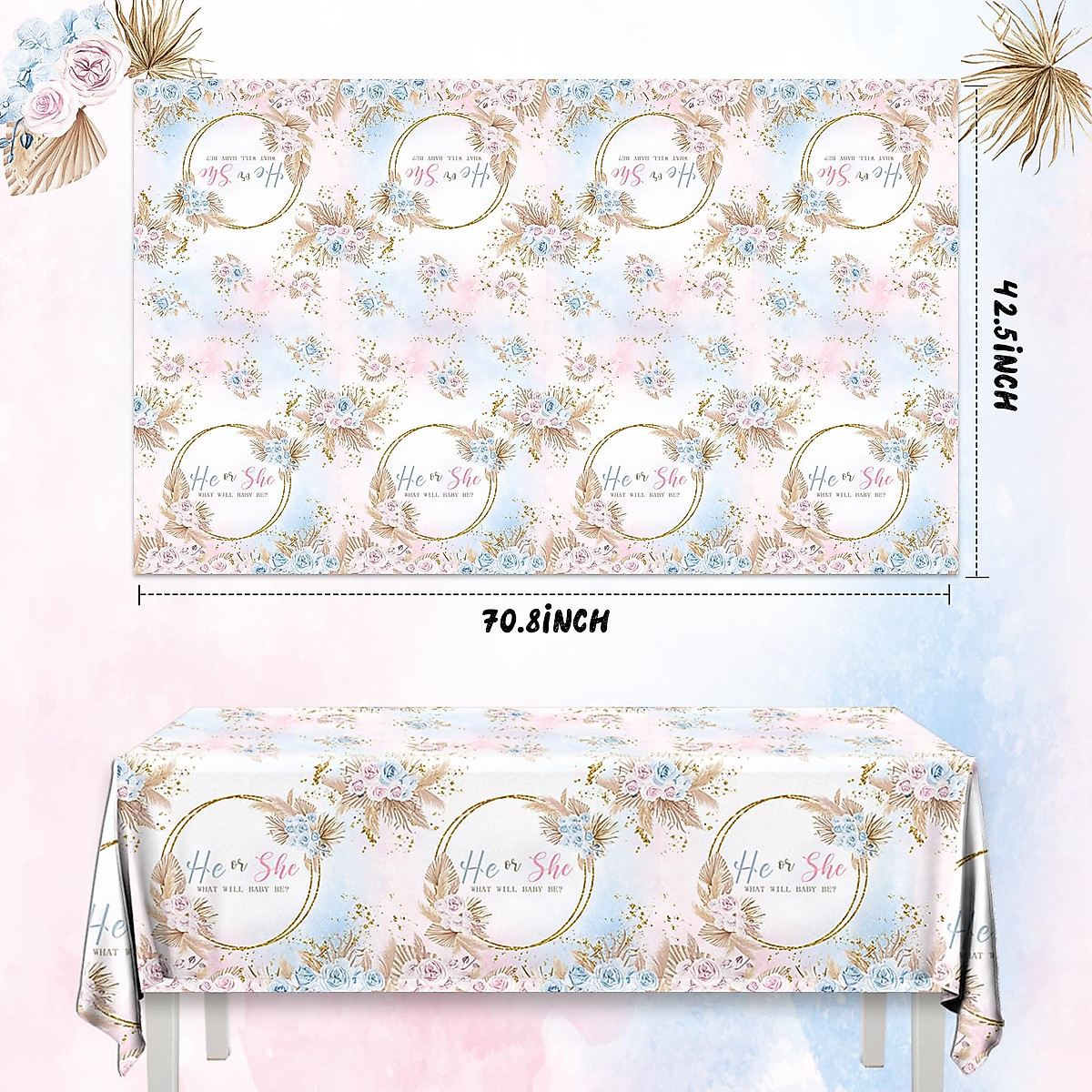 3 Pack Gender Reveal Tablecloth,Baby Shower Party Decorations Pink and Blue Gender Reveal Table Cover What Will Baby Be Table Decorations for Boy or Girl Gender Reveal,Pregnancy Announcement Party