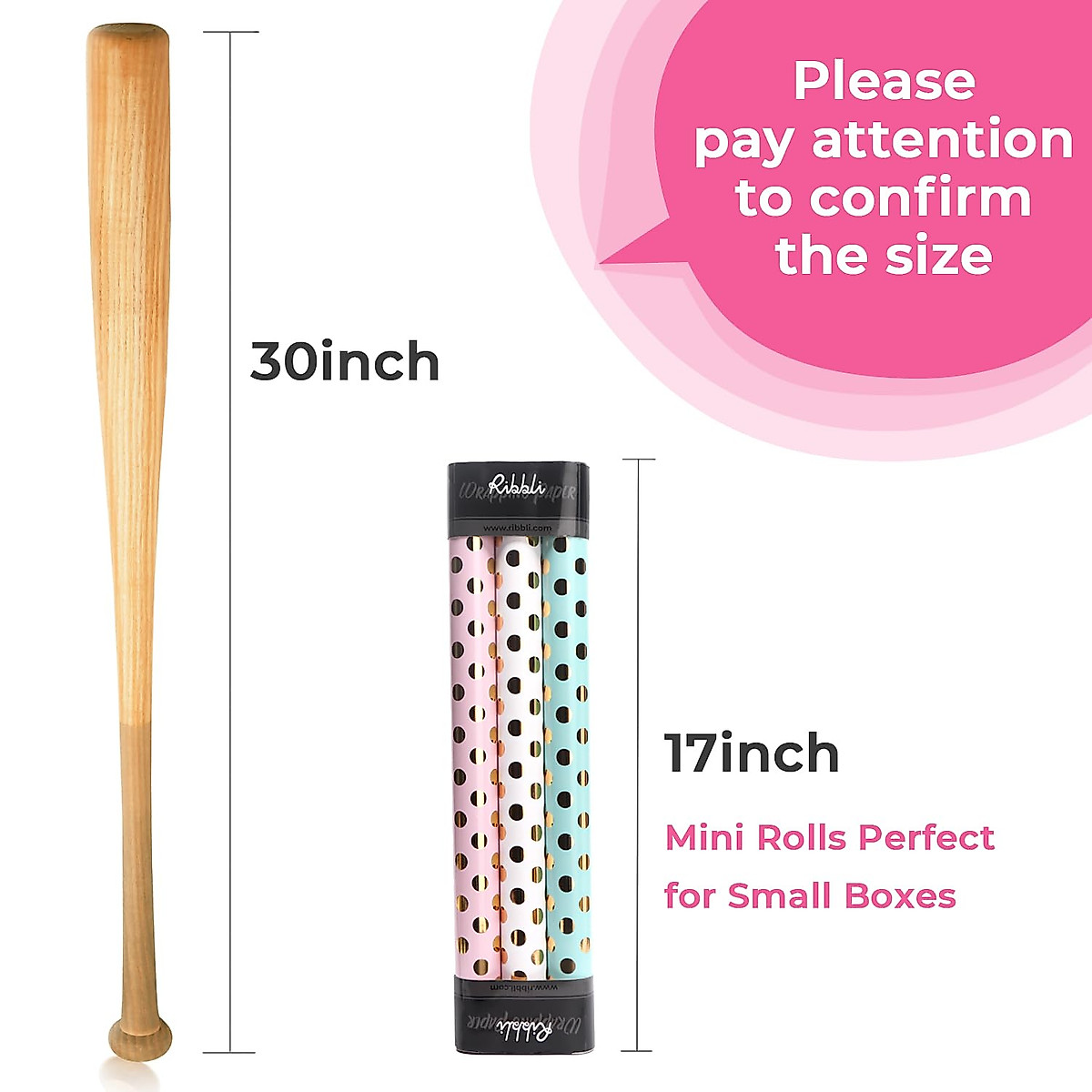 Ribbli Birthday Wrapping Paper Polka Dots Gift Wrap for Baby Shower Roll, 3 Rolls Pink White Blue Dots Pattern with Gold Foil - 17 inch x 120 inch(10feet) Per Roll