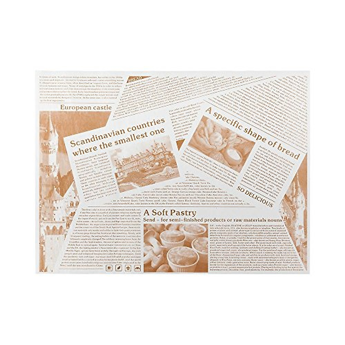 Restaurantware Gastronomia 15 x 11 Inch Deli Papers, 200 Newsprint Sandwich Wrapping Papers - Greaseproof, Microwave-Safe, Sepia-Tinted Paper Food Basket Liners, For Restaurants Or Barbecues