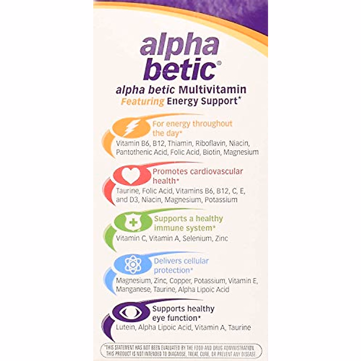 Alpha Betic Once Daily Multivitamin for Diabetics, Gluten Free, Sugar Free, Extended Energy Dietary Supplement, 30 Tablets (3 Pack)3