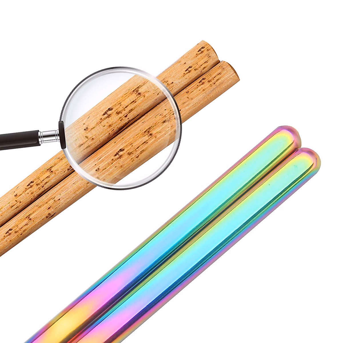 SHARECOOK Chopsticks set , 18/10 Stainless Steel Metal Chopsticks , 9.45 Inches Reusable Chopsticks for Dinner , Easy to Hold (5 Pairs, Multi)