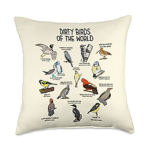 Bird Watching Dirty Birds Of The World Funny Birding Throw Pillow