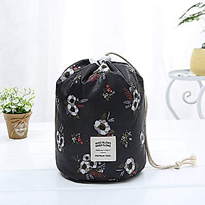 UpOne Barrel Makeup Bags, Travel Large Capacity Waterproof Portable Fashion Drawstring Cosmetic Toiletry Bag(Bag Only), Pack of 2 (Flower + Cactus)