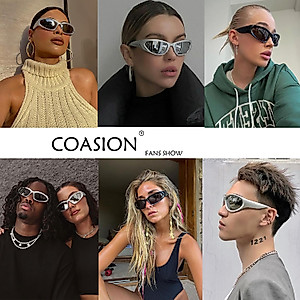 COASION Wrap Around Fashion Sunglasses Oval Dark Vintage Sun Glasses for Men Women Outdoor Sport Shades UV400 Eyeglasses (Silver/Silver Mirrored)