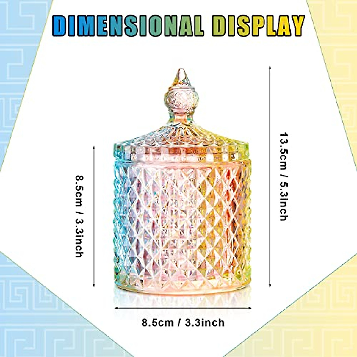 4 Pcs Crystal Glass Candy Jar with Lid Home Decorative Jar Glass Storage Bathroom Jars Jewelry Box Canister Jar for Cotton Swab Glass Jar Decor for Bathroom, Pantry, Living Room, Kitchen (Colorful)