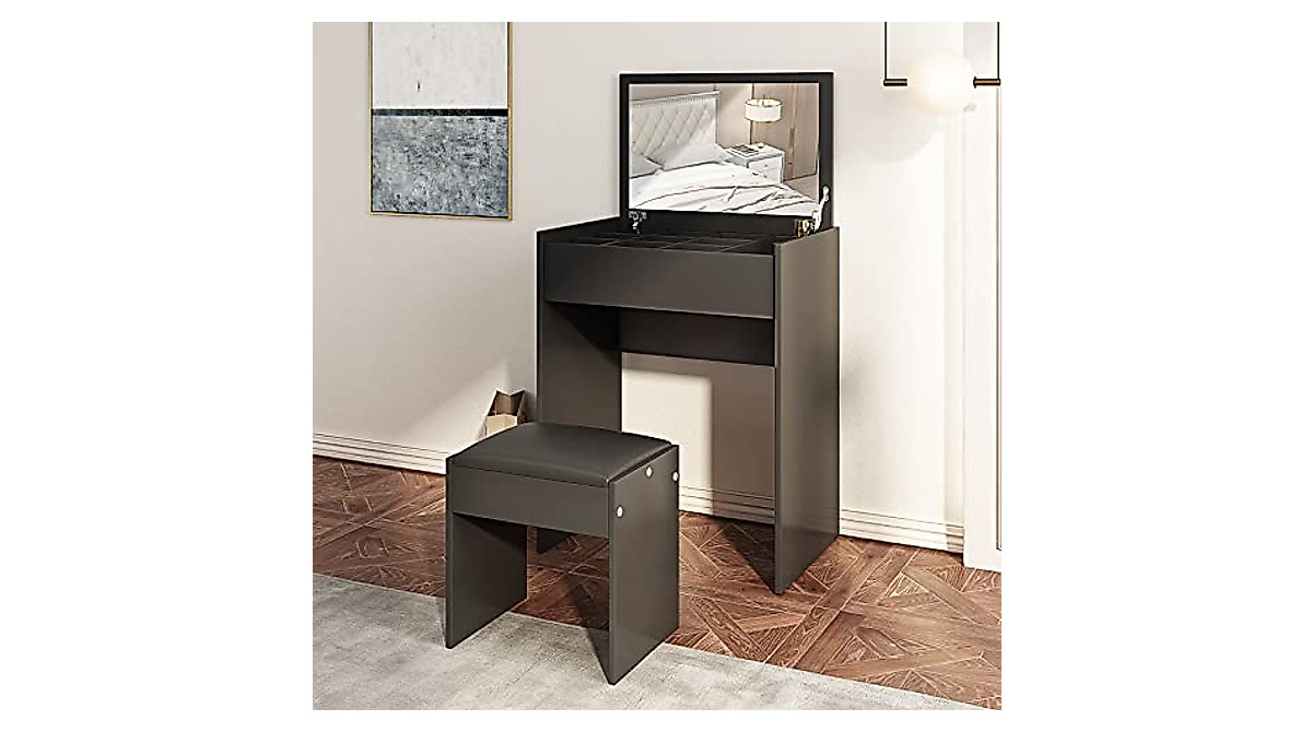 JAXPETY Vanity Makeup Table Set with Flip Top Mirror & Storage