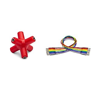 HOSA Technology GMM-105 Knucklebone Adaptor 3.5 MM X 6 CMM-830 3.5 mm TS to 3.5 mm TS Unbalanced Patch Cables, 1 Foot Bundle