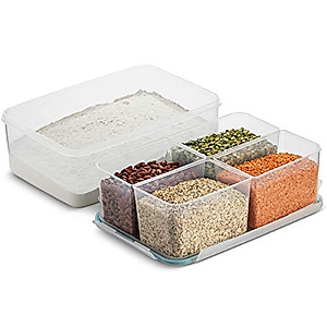 Komax Biokips Large Food Storage Container w/4 Nestable Compartments – Food Containers for Grains, Beans, Sugar, & Rice Storage – Airtight Rice Container – BPA-Free Food Storage Containers (175 oz)