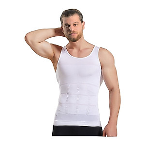 2X Compression Shirts for Men - Mens Slimming Body Shaper Vest - Tight Tank Top for Men - Compression Shirt Tank Top (White-White, XXXL)