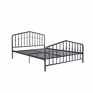 Novogratz Bushwick Metal Bed with Headboard and Footboard | Modern Design | Queen Size - Grey