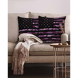 Set of 2 Throw Pillow Covers Square for Home Decor, Independence Day Camo American Flag Patriotic 18x18 Inch Cotton Reversible Pillow Case Sofa Soft Cushion Cases for Bedroom Couch Bed Car Chair