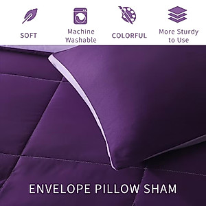 Exclusivo Mezcla Lightweight Reversible 2-Piece Comforter Set All Seasons, Down Alternative Comforter with 1 Pillow Sham, Twin Size, Deep Purple/Lilac