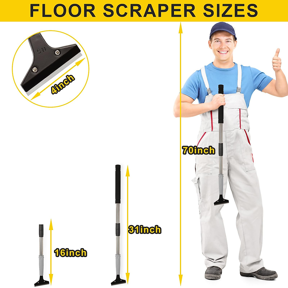 Greeily Floor Scraper Long Handle, 31" Floor Scraper Tool Made of Thickened Stainless Steel Material Can be Used to Remove Tile Ceiling Linoleum Carpet Paint Quickly and Easily (31" (Black Handle))