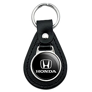 Black Leather Honda Logo Keychain