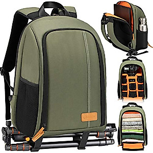 TARION Camera Backpack Waterproof Camera Bag Large Capacity Camera Case with 15 Inch Laptop Compartment Rain Cover for Women Men Photographer Lens Tripod Green