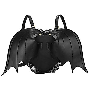 Rullar Punk Women Backpack Victorian Wings PU Daypack Rucksack Purse Gothic Lace Shoulder Bag Black