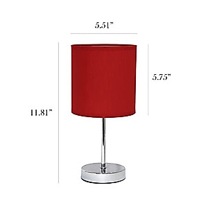 Simple Designs LT2007-RED Chrome Mini Basic Table Lamp with Fabric Shade, Red