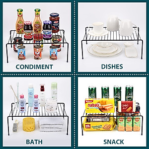 AKAZA (16.1 x 10.2 Inch) Cabinet Storage Shelf Rack, Kitchen Shelves，Kitchen Counter and Cabinet Shelf, Storage Rack Organizer for Kitchen, Fridge, Cabinet, Bathroom Cupboard (Black, 6)