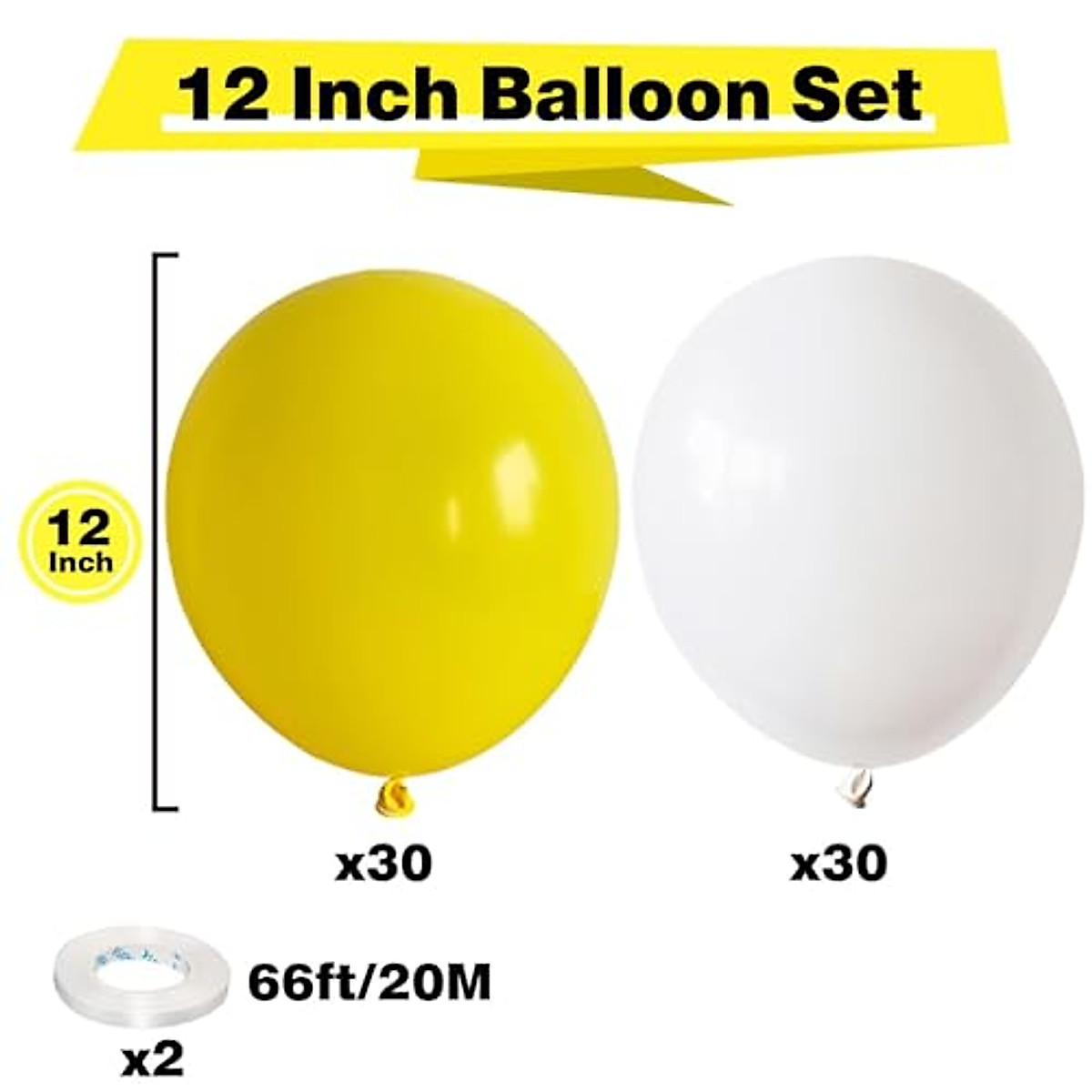 Yellow and White Balloons, 60pcs 12 Inch Yellow White Balloons Latex Helium Party Balloons for Birthday Baby Shower Sunflower Honeybee Theme Engagement Anniversary Bachelorette Party Supply Decoration