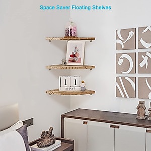 DUICIRX Corner Wall Shelves, Wood Corner Floating Shelves with Cable Raceway for TV Accessories, Monitor, Speaker, Cable Box, Game Console (Carbonized, Diamond- 12 Inch)