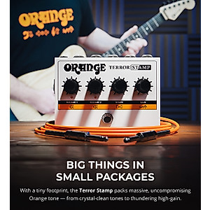 Orange Amps Terror Stamp 20W Hybrid Valve Solid State Guitar Amplifier Bundle with Blucoil 10' Straight Instrument Cable (1/4"), 2-Pack of Pedal Patch Cables, and 4-Pack of Celluloid Guitar Picks