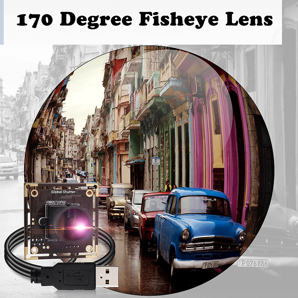 IFWATER 60fps Global Shutter USB Camera Module with 170° Fisheye Lens,High Speed 720P Aptina AR0144 Camera for Industrial Applications with Jetson Nano,Laptop,Raspberry Pi