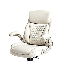 AmazonCommercial Ergonomic Executive Office Desk Chair with Flip-up Armrests and Adjustable Height, Tilt and Lumbar Support, Cream Bonded Leather, 29.5"D x 28"W x 43"H