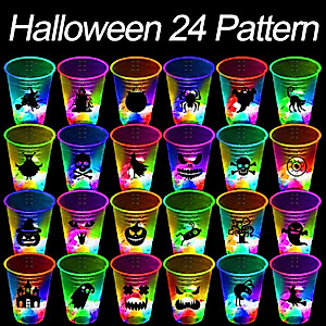 Ahuimeius 24 Pack Halloween Glow-in-The-Dark Cup Set with Horror Stickers for Party Decorations Event Fun, Glow Halloween Party Cups, House Parties Birthdays Concerts BBQ Beach Holidays