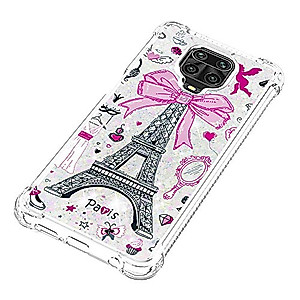 COTDINFORCA Compatible with Redmi Note 9S Case Glitter Cute for Girls Women Liquid Floating Quicksand Shockproof Protective Silicone Case for Xiaomi Redmi Note 9S / Redmi Note 9 Pro Bow Tower YB