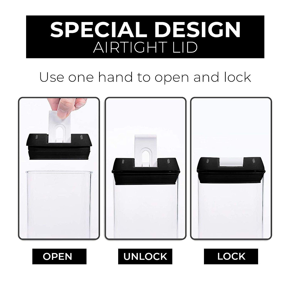 Airtight Food Storage Container Set-CINEYO-7 Piece Set Clear Plastic Canisters For Cereal, Flour with Easy Lock Lids, for Kitchen Pantry Organization and Storage, Include Labels and Marker (Black)