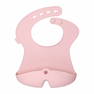 b.box Silicone Bib: Baby Bibs for Boys & Girls Ages 4m+. Dishwasher Safe FDA Food Grade Silicone. Adjustable, Soft, Waterproof. Unique Stay-Open Food Catcher, Roll & Secure for On-The-Go (Blush)