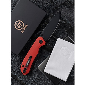 OLITANS G032 Button Lock Pocket Knife, 3.3" 14C28N Blade, folding Knife with Thumb Stud Opener for EDC 4.5oz (G10 Red+Black Blade)