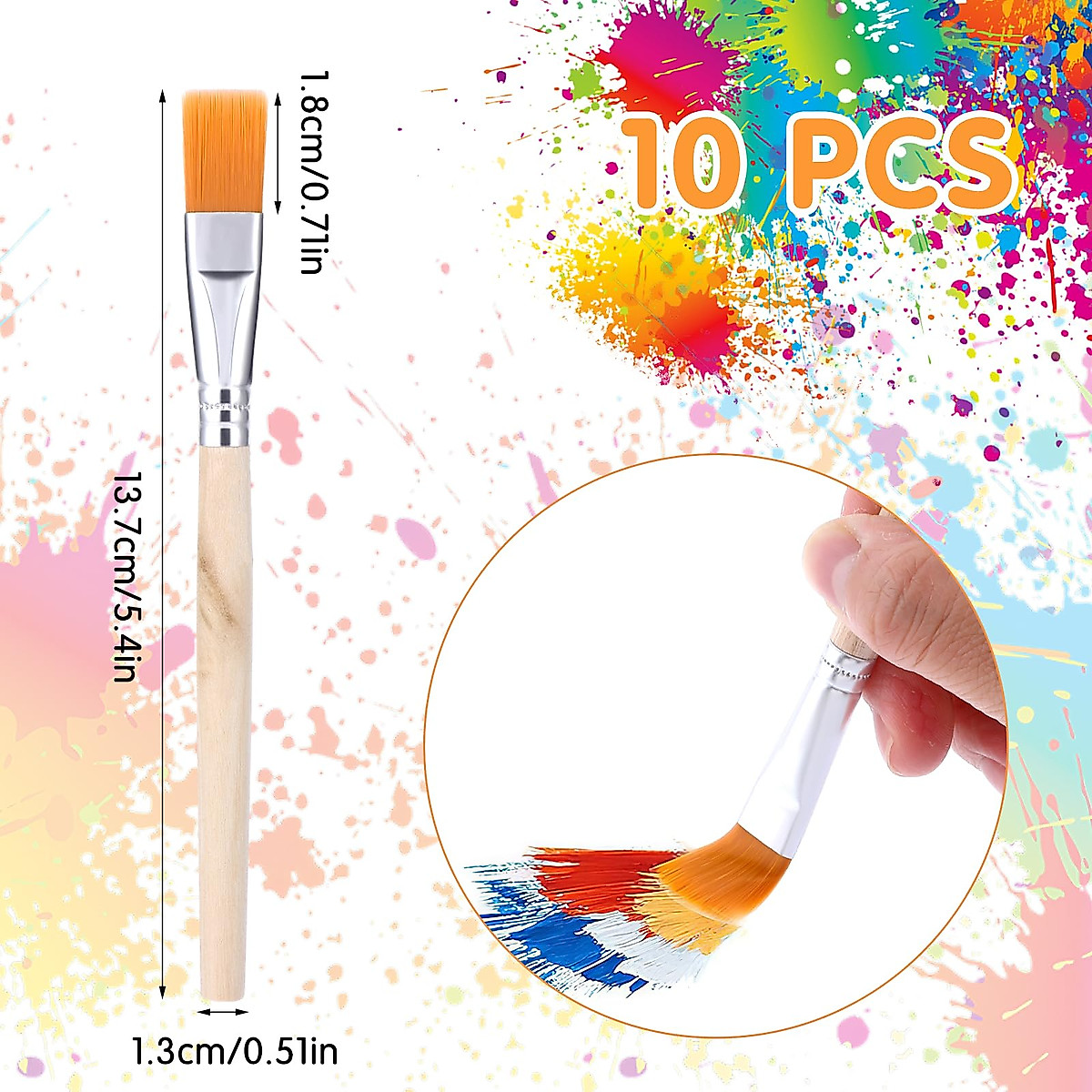 10Pcs 3/5 Inch Flat Paint Brushes Wood Paint Brush Artist Craft Paint Brushes Watercolor Small Brush Bulk Painting Brush Art Detail Oil Brush for Kid Adult(5.5 x 3/5 Inch)