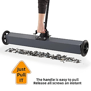 Rolling Magnetic Sweeper 24-inch with Wheels, Push-Type Magnetic Pick-Up Sweeper Quick Release Latch 24-inch Large Magnet Pickup Lawn Sweeper with Telescoping Handle Magnetic Pickup Tools