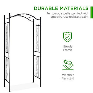 Best Choice Products 92in Steel Garden Arch Arbor Trellis for Outdoor, Yard, Garden, Climbing Plants w/Decorative Wire Lattice - Black