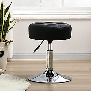 Furniliving PU Leather Vanity Chair, 360° Swivel Makeup Chair Adjustable Height Vanity Stool for Makeup Room, Round Modern Ottoman Stool Chair, Small Stool for Living Room, Bedroom, Black