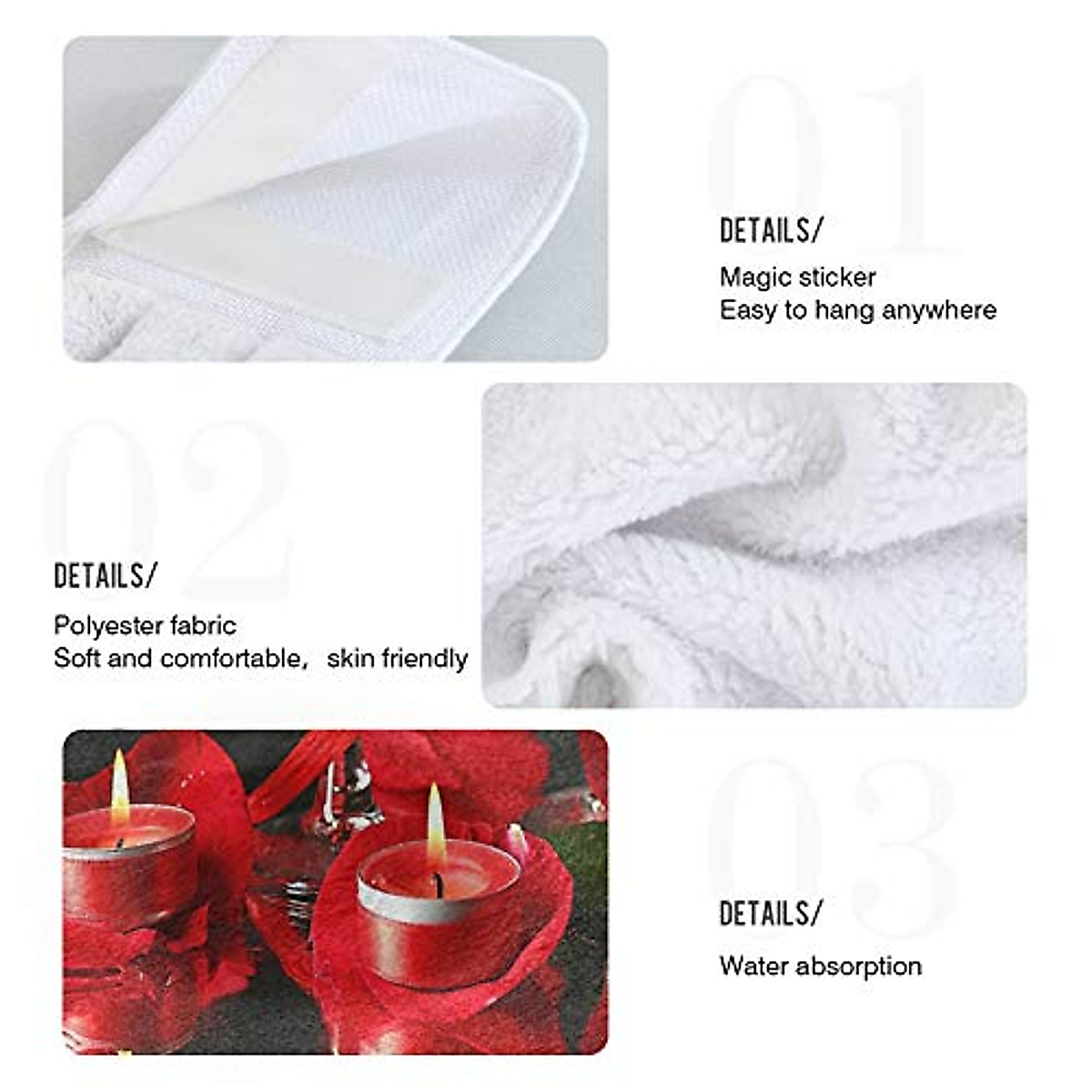 Red Wine in Glasses Red Rose Candle 2 Pcs Hanging Kitchen Hand Towels, Hanging Tie Towels with Hook & Loop Washcloth Dishcloths Sets Decorative Absorbent Tea Bar Bath Hand Towel