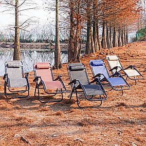 VTOY Zero Gravity Folding Reclining Lounge Chair with Pillow,Adjustable Reclining Patio Chairs,Side Table for Home/Office/Camping/Pool Yard with Cup Holder (Black)