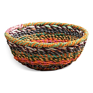 India Handicrafts Jute Multicolor 10" Round Basket 20334