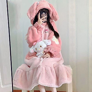 Brrioe Women's Cute Robe Button Bathrobe - Hooded Plush Sleepwear with Kawaii Pattern and trousers Sets (as1, alpha, s, regular, regular, Pink)…