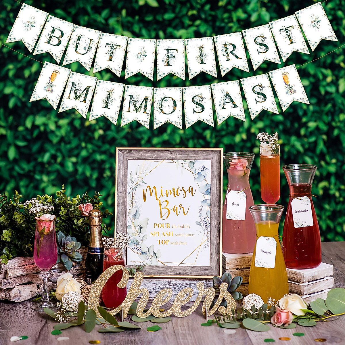 Champagne Bar Decorations Kit - Silver Gold Bubbly Bar Banner, Great Gatsby Bridal Shower Decorations Table Mimosa Sign Roaring 20s Theme Birthday Party Brunch Bachelorette New Years Eve Decor (Black)