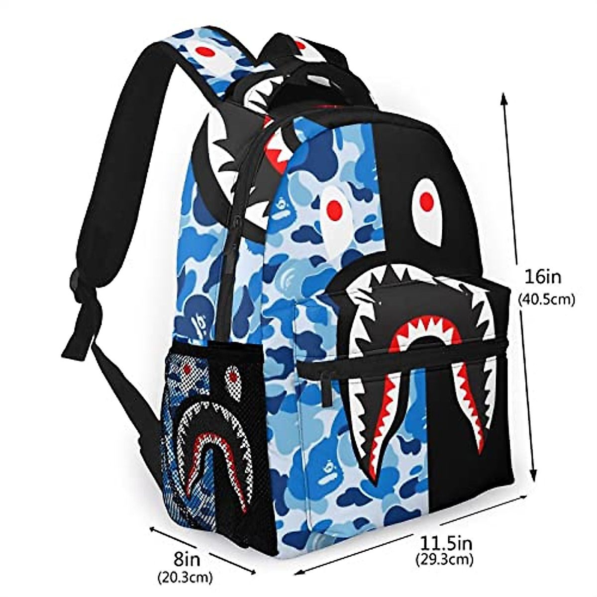 Ujxoihl Shark Half Blue Half Black Backpacks Travel Laptop Daypack School Bags For Teens Men Women