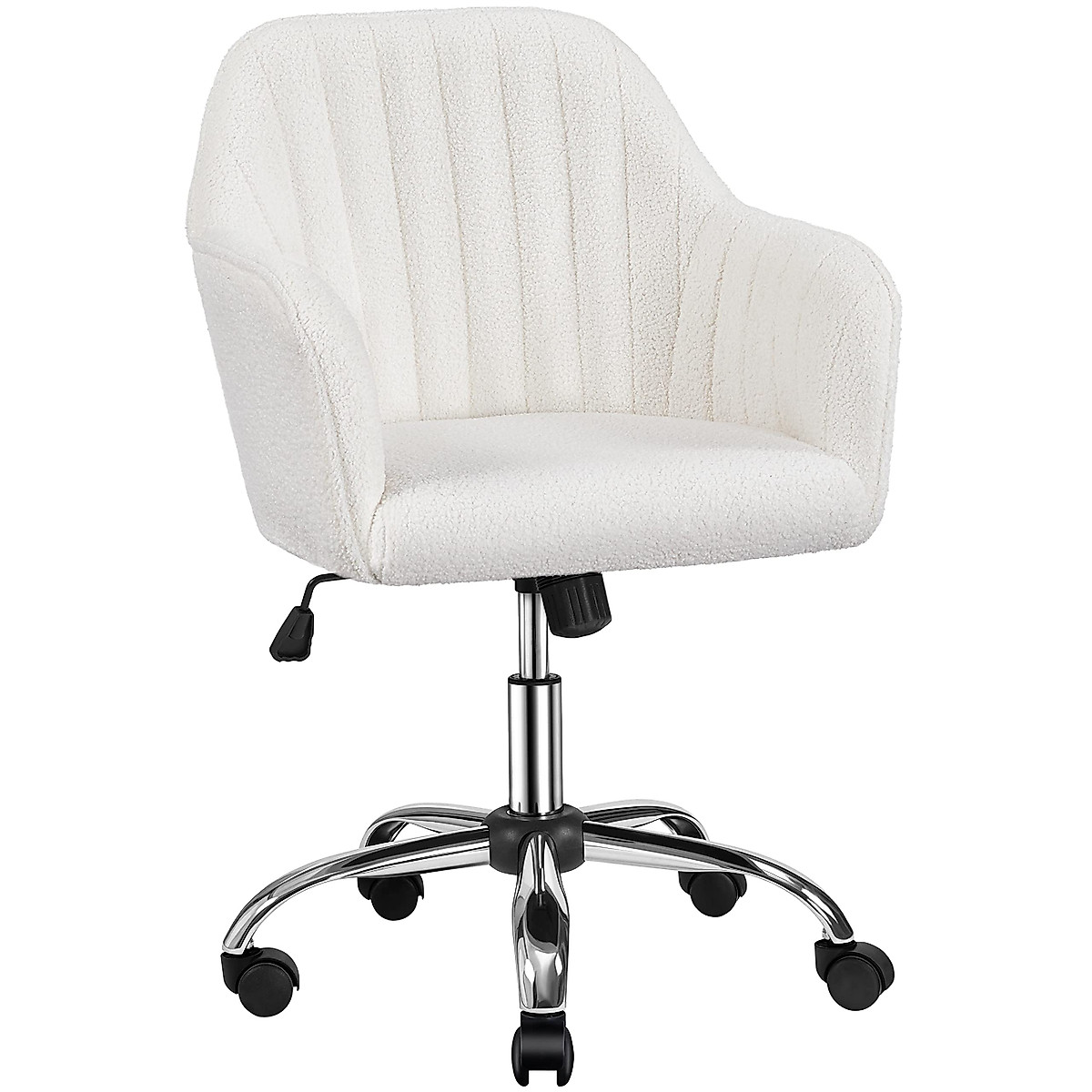 Yaheetech Boucle Vanity Chair Desk Chair Comfy Modern Accent Chair Mid Back Ergonomic Office Chair Height Adjustable Swivel Computer Chair for Bedroom with Arms Ivory