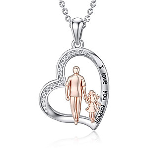 PROESS S925 Sterling Silver Daughter Heart Pendant Necklace from Dad Mom I Love You Forever Jewelry (Father Daughter Necklace)