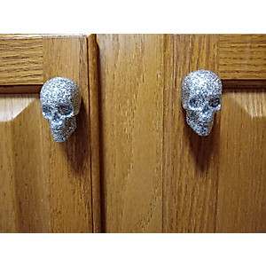 Silver Glitter Skull Door Knobs Drawer Knobs (Set of 2)