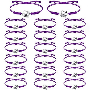 ZUYYON 20 Pcs Cheerleader Gifts Cheer Bracelet Girls Cheerleading Charm Bracelet Bulk Adjustable Cheerleader Gifts for Cheer Team Cheerleading Jewelry Accessories(Purple)