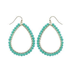 Bohemian Boho Teardrop Dangle Drop Earrings for Women – Delicate - Handcrafted Wire Wrapped Colorful Faceted Glass Beads – Gold Plated – with Gift Box Included (Mint Alabaster Teal)