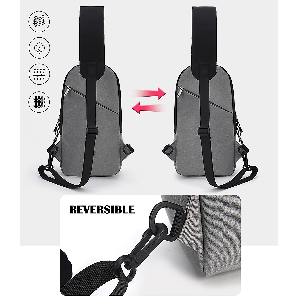 immoono Small Sling Backpack Unisex Shoulder Bag, Sling Bag Crossbody Purse for Women, Mens Crossbody Bag, Black